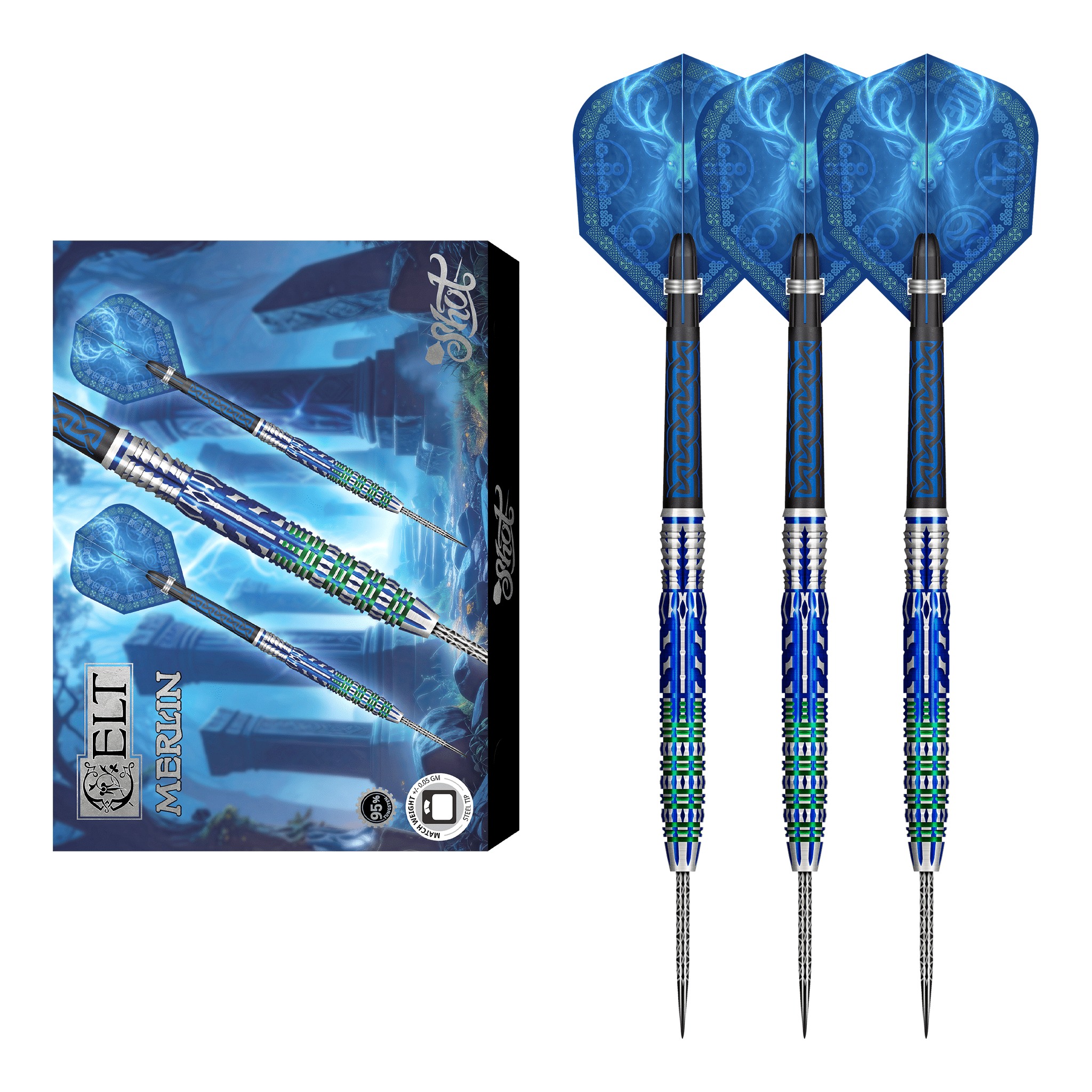 Buy Shot Celt Merlin 95% Tungsten Steel Tip Darts from Darts Online